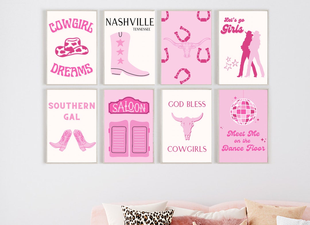 Pink Disco Cowgirl Wall Posters, Set of 8 Nashville Southern Gal ...