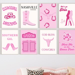Pink Disco Cowgirl Wall Posters, Set of 8 Nashville Southern Gal ...