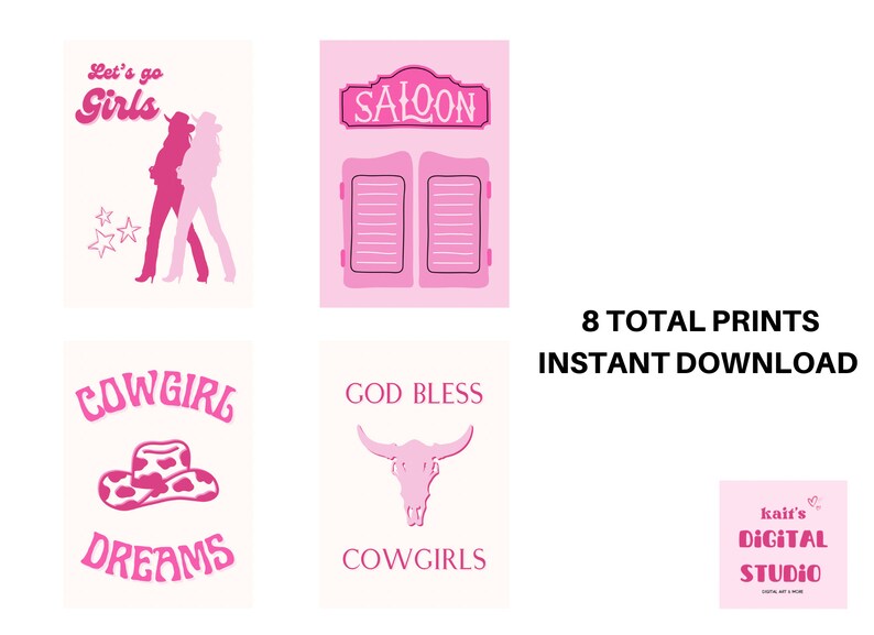Pink Disco Cowgirl Wall Posters, Set of 8 Nashville Southern Gal ...