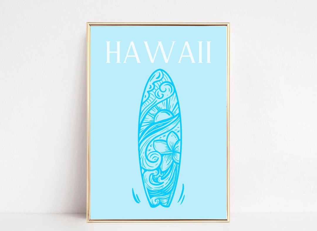 Hawaii Blue Preppy Beach House Surf Board Wall Art Decor, Instant ...