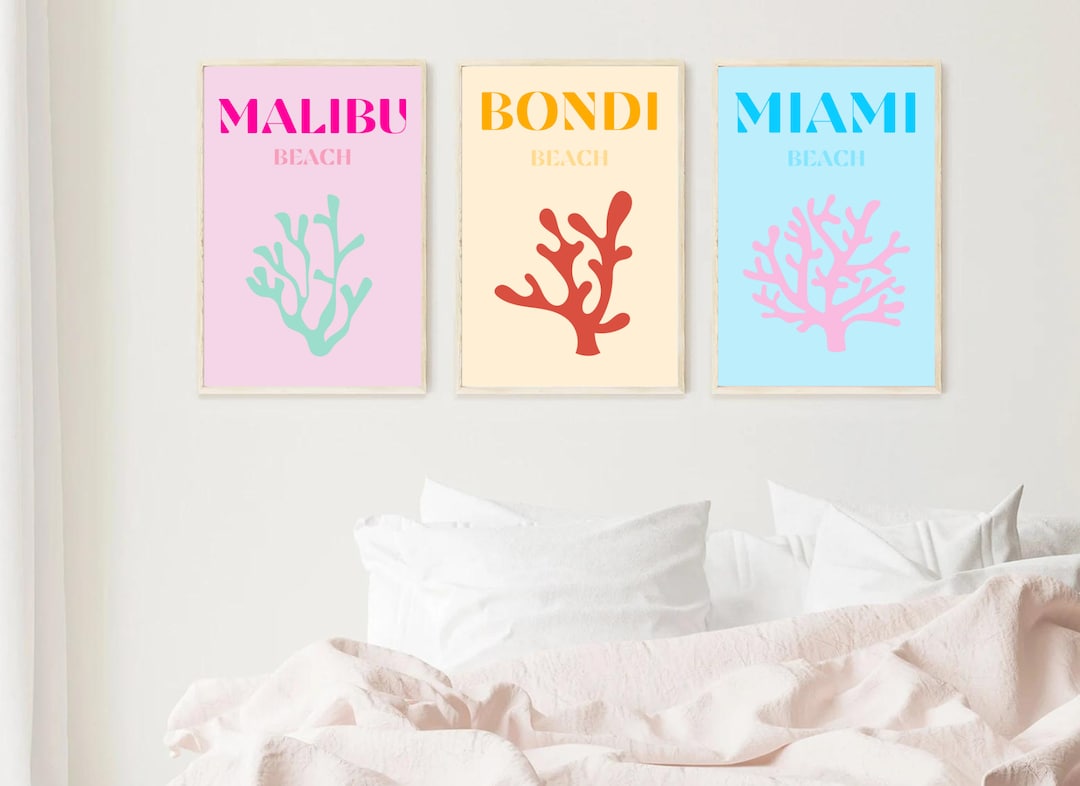 Preppy Travel Prints, Set of 3 Aesthetic Vibrant Travel Posters, Miami ...