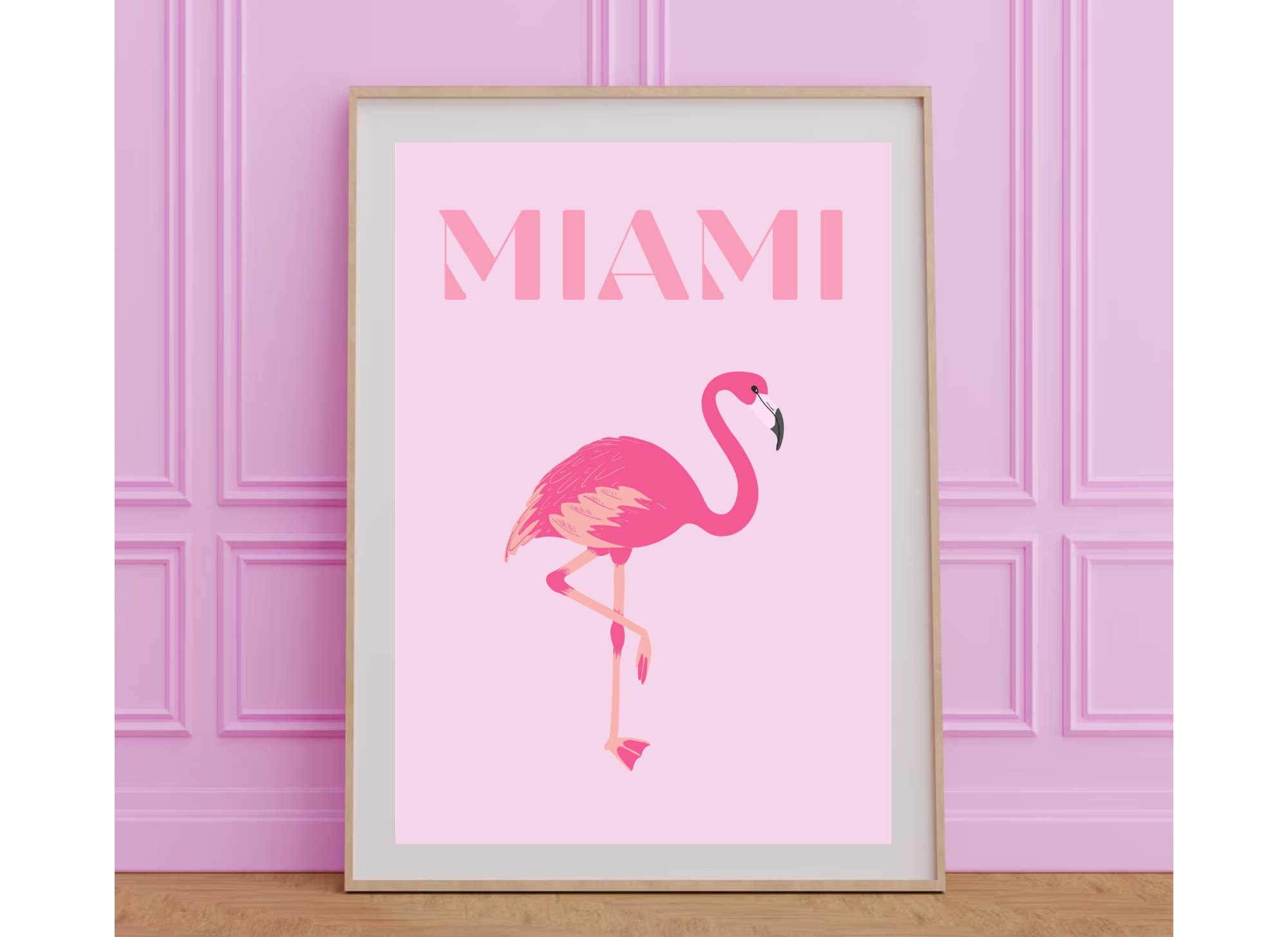 Preppy Travel Room Decor Printable Poster, Miami Pink Flamingo Wall Art ...
