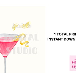 Trendy Cocktail Art, Printable Bar Cart Posters, Preppy Pink ...