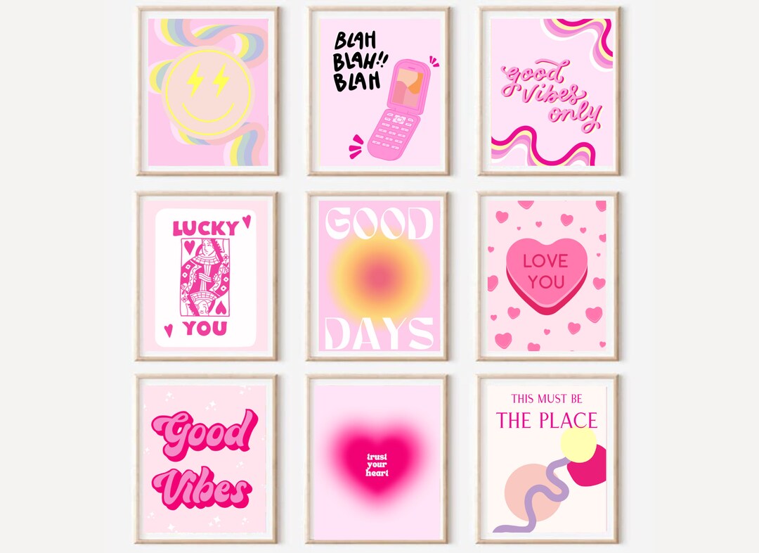 Pink Preppy Wall Collage Kit, Set of 30 Prints, Fun Good Vibes Girly ...