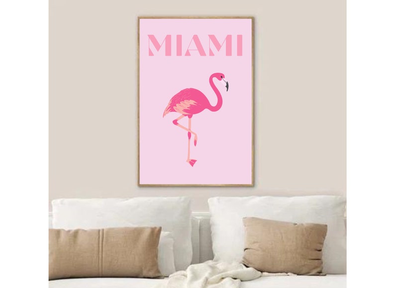 Preppy Travel Room Decor Printable Poster, Miami Pink Flamingo Wall Art ...