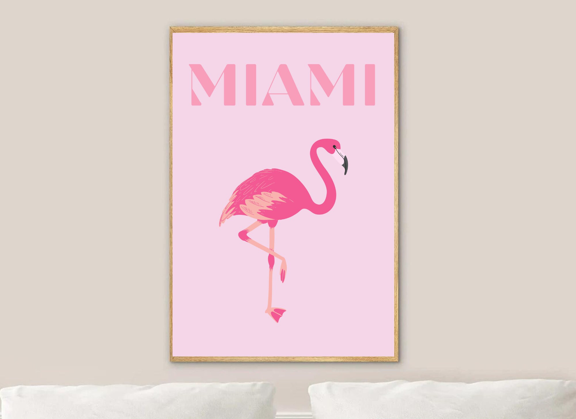 Preppy Travel Room Decor Printable Poster, Miami Pink Flamingo Wall Art ...