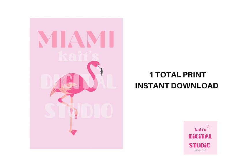 Preppy Travel Room Decor Printable Poster, Miami Pink Flamingo Wall Art ...