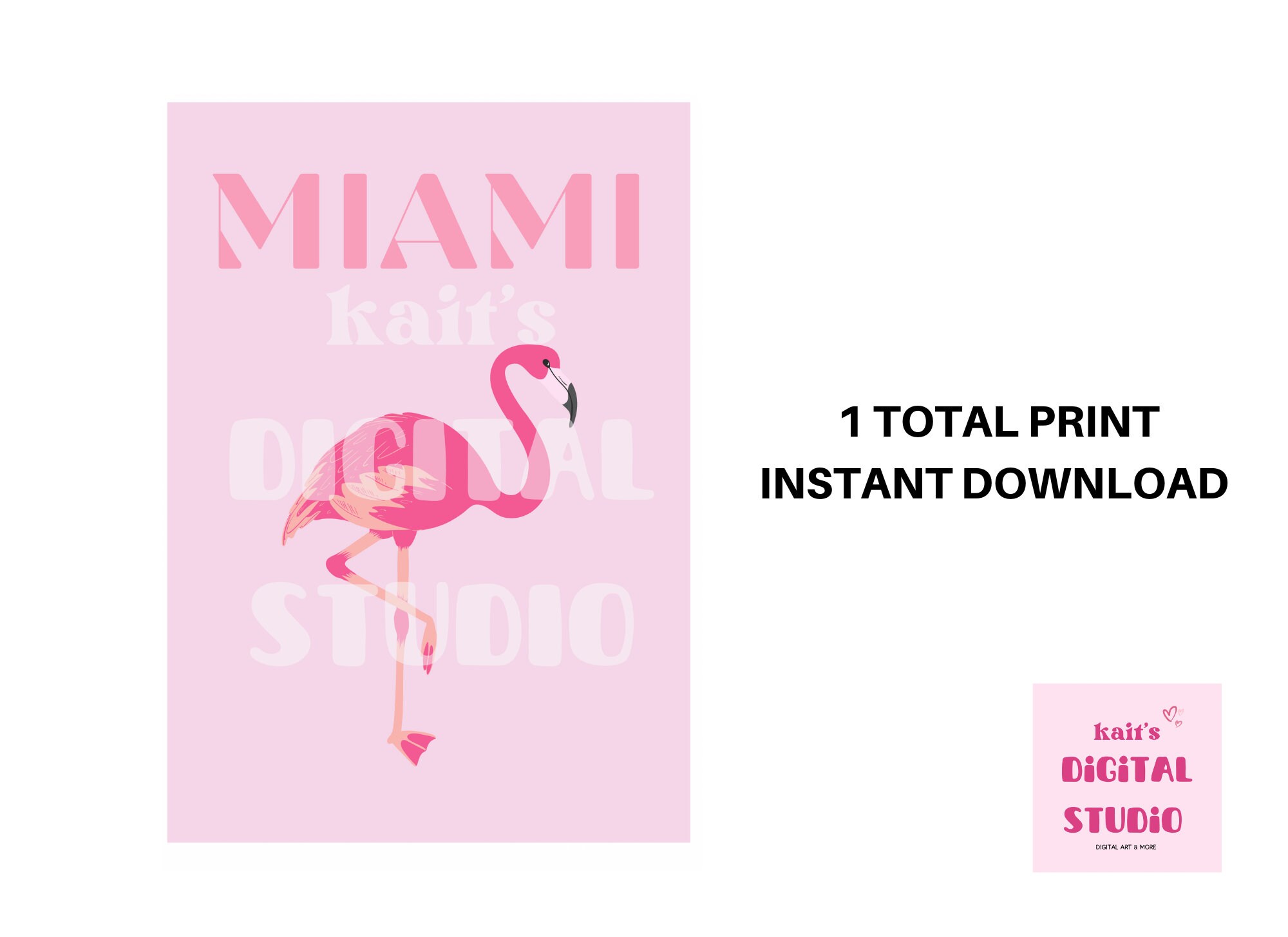 Preppy Travel Room Decor Printable Poster, Miami Pink Flamingo Wall Art ...