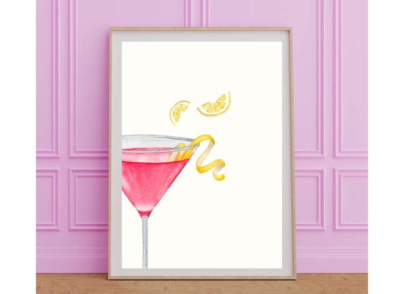 Trendy Cocktail Art, Printable Bar Cart Posters, Preppy Pink ...