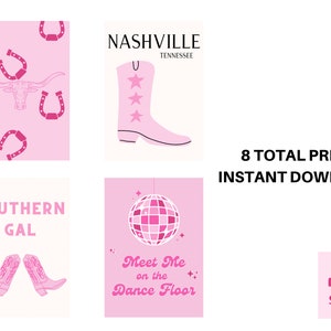 Pink Disco Cowgirl Wall Posters, Set of 8 Nashville Southern Gal ...