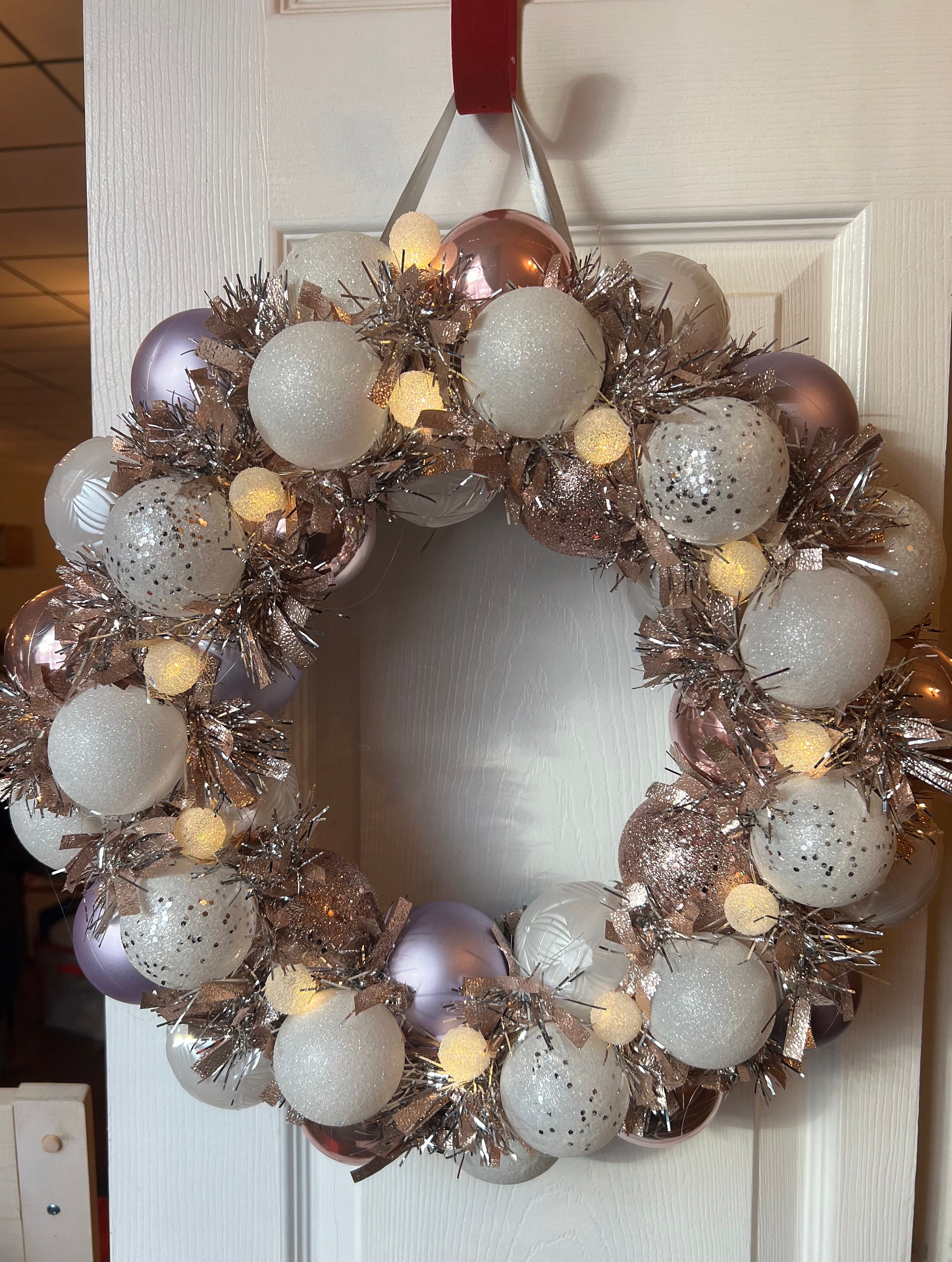 Holiday Ornament Wreath With Lights - Etsy