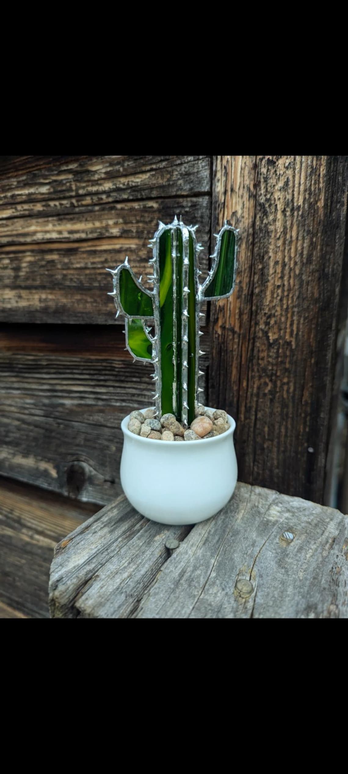 Handmade Stained Glass Saguaro Cactus With Pot | Southwest Plant Decor ...