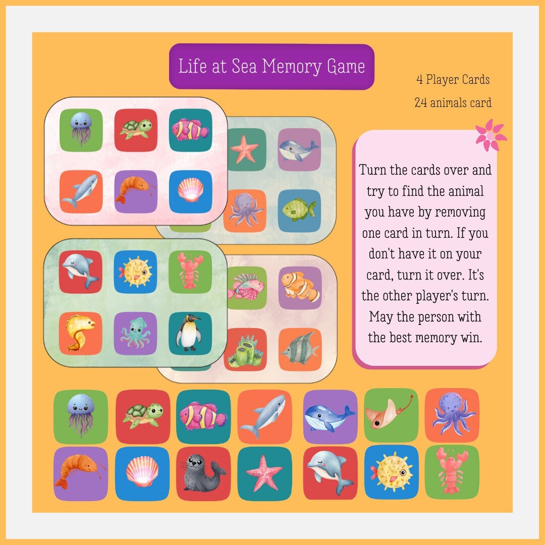Life at Sea Memory Game Lotto, Digital Download, Memory Cards, Sea ...