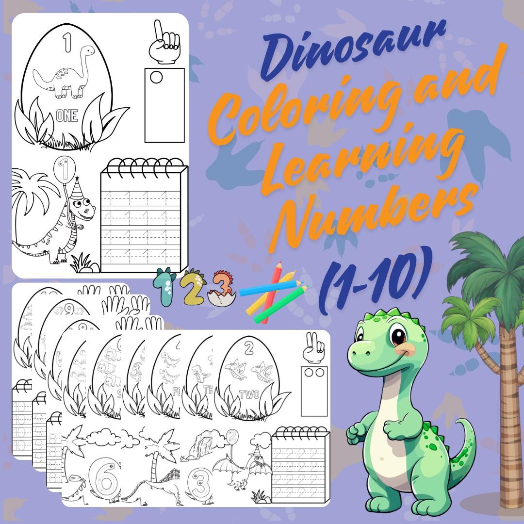 Dinosaur Themed Numbers Worksheet and Coloring - Etsy UK