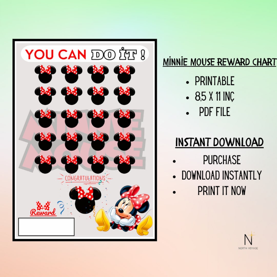 Minnie Mouse Reward Chart, Reward Chart , Potty Chart , Training Chart ...
