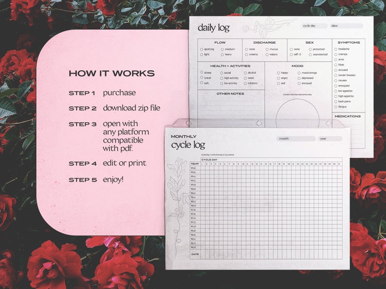 Period Cycle Logs and Tracking Sheets Mood Tracking Sheets - Etsy