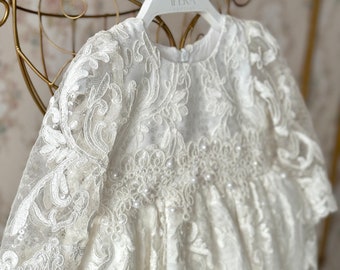 Embroidered Lace Christening Gown, Baby Girls Baptism Dress, Baptism Gown, Newborn Blessing ...