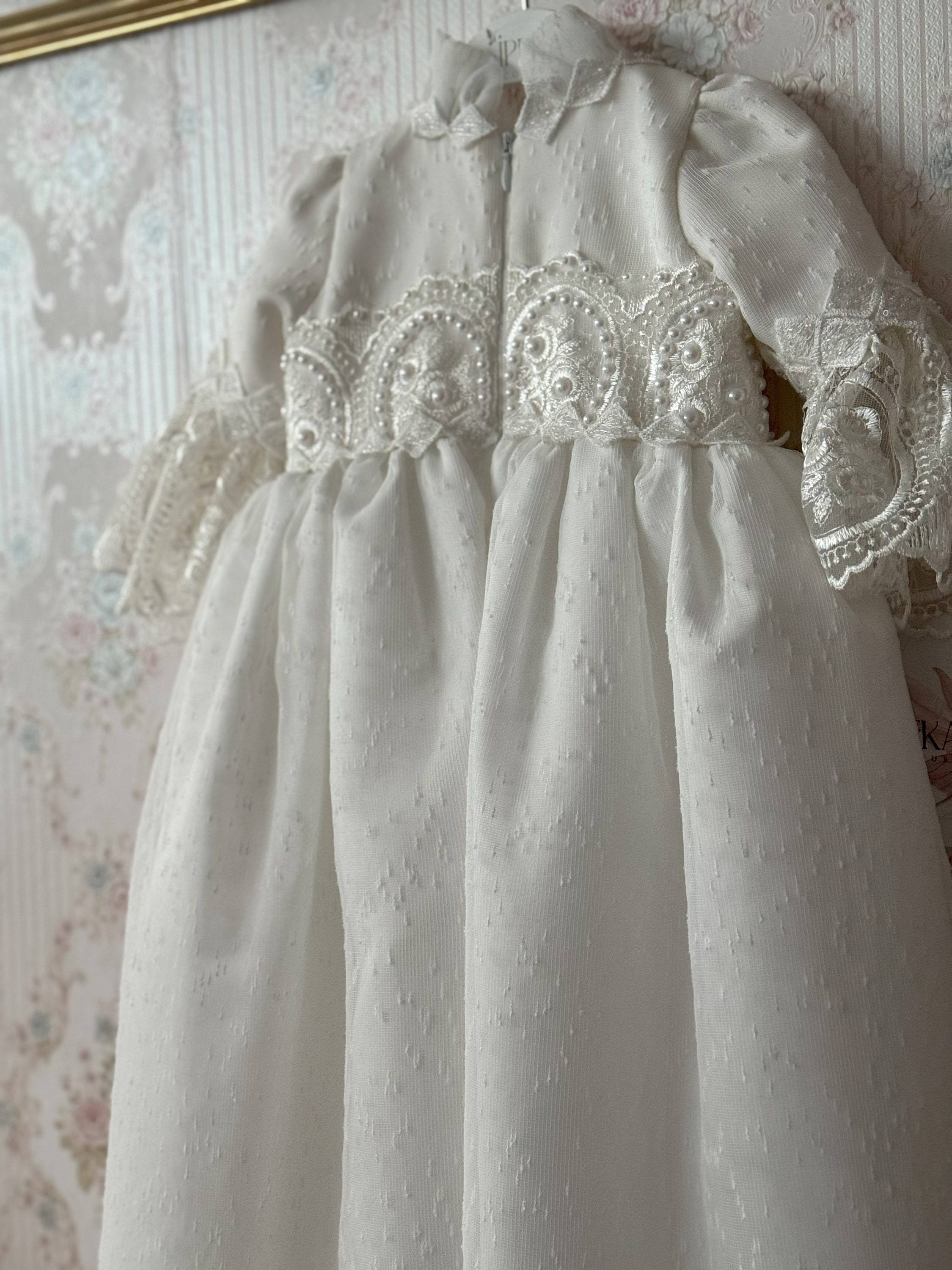 Embroidered Lace Christening Gown, Baby Girls Baptism Dress, Baptism Gown, Newborn Blessing ...