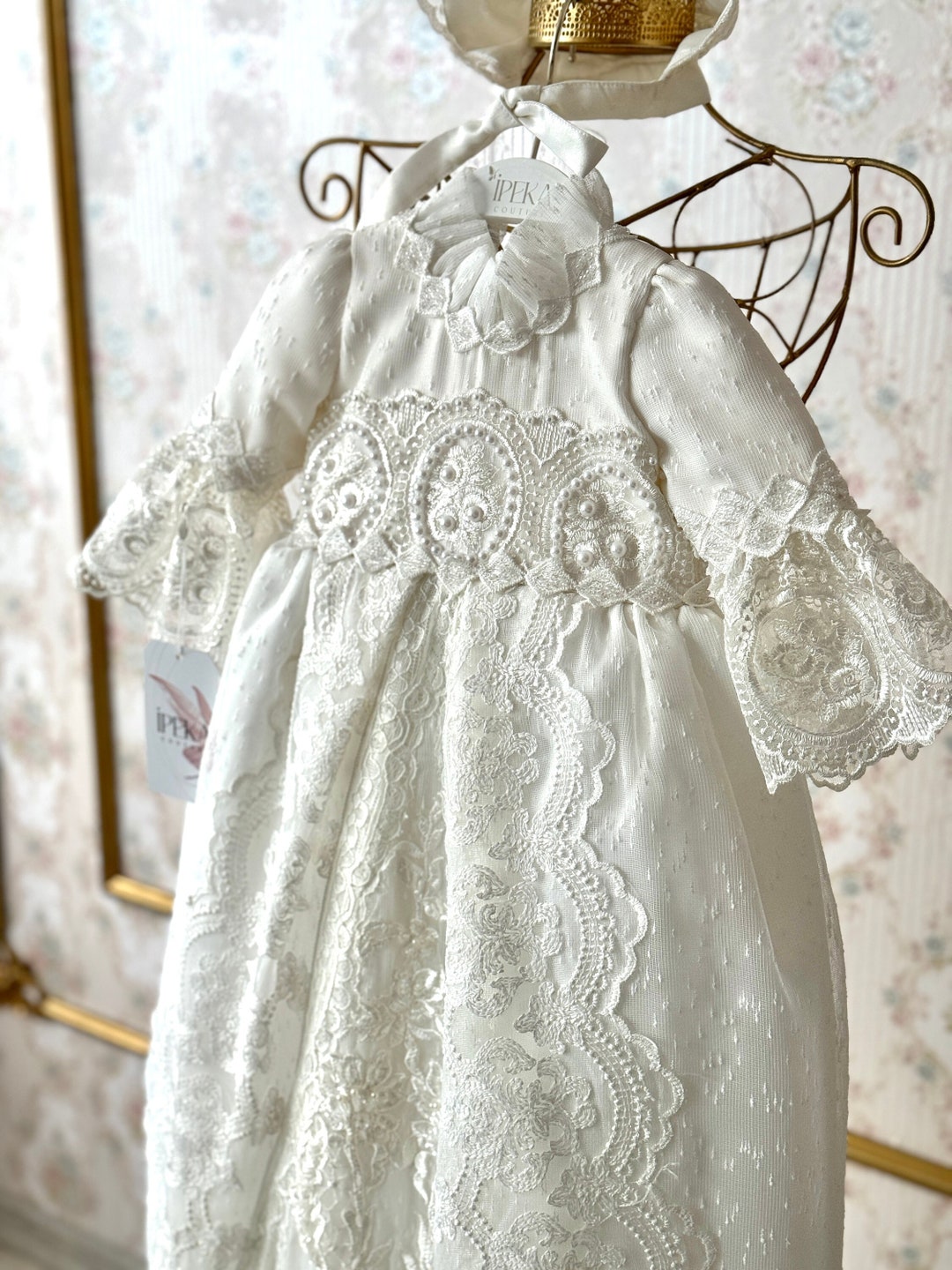Baptism Embroidered Lace Christening Gown, Heirloom Baptism Dress and ...