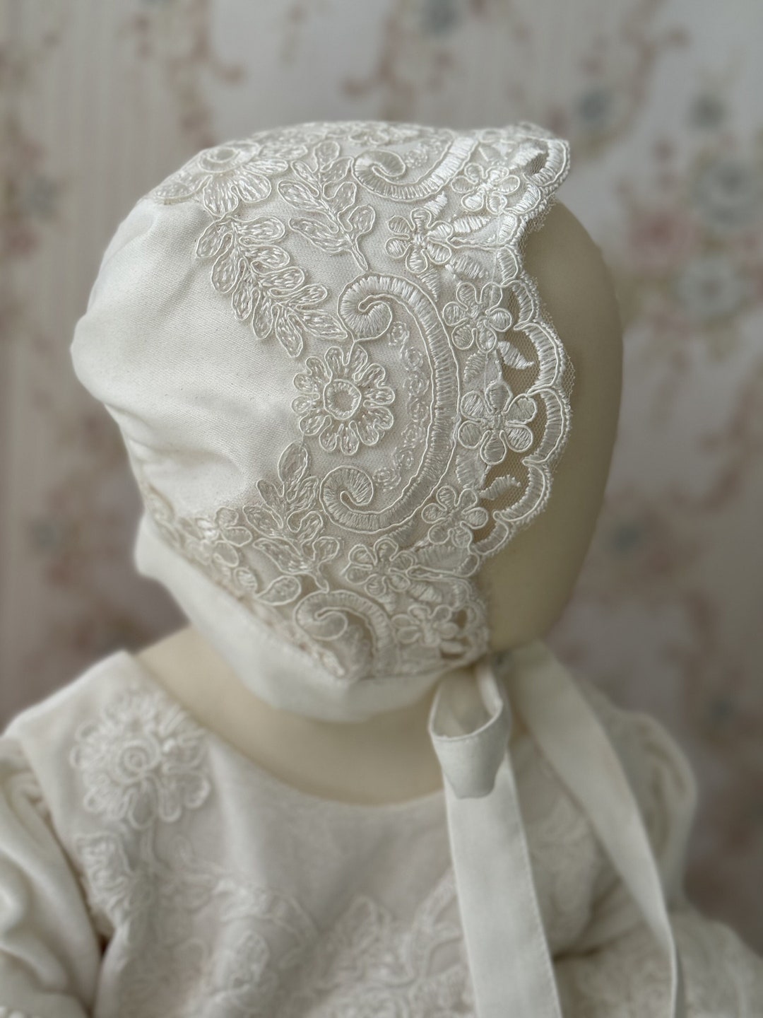 Christening Bonnet Lace, Baptism Hat, Baby Girls Baptism Gown Bonnet ...
