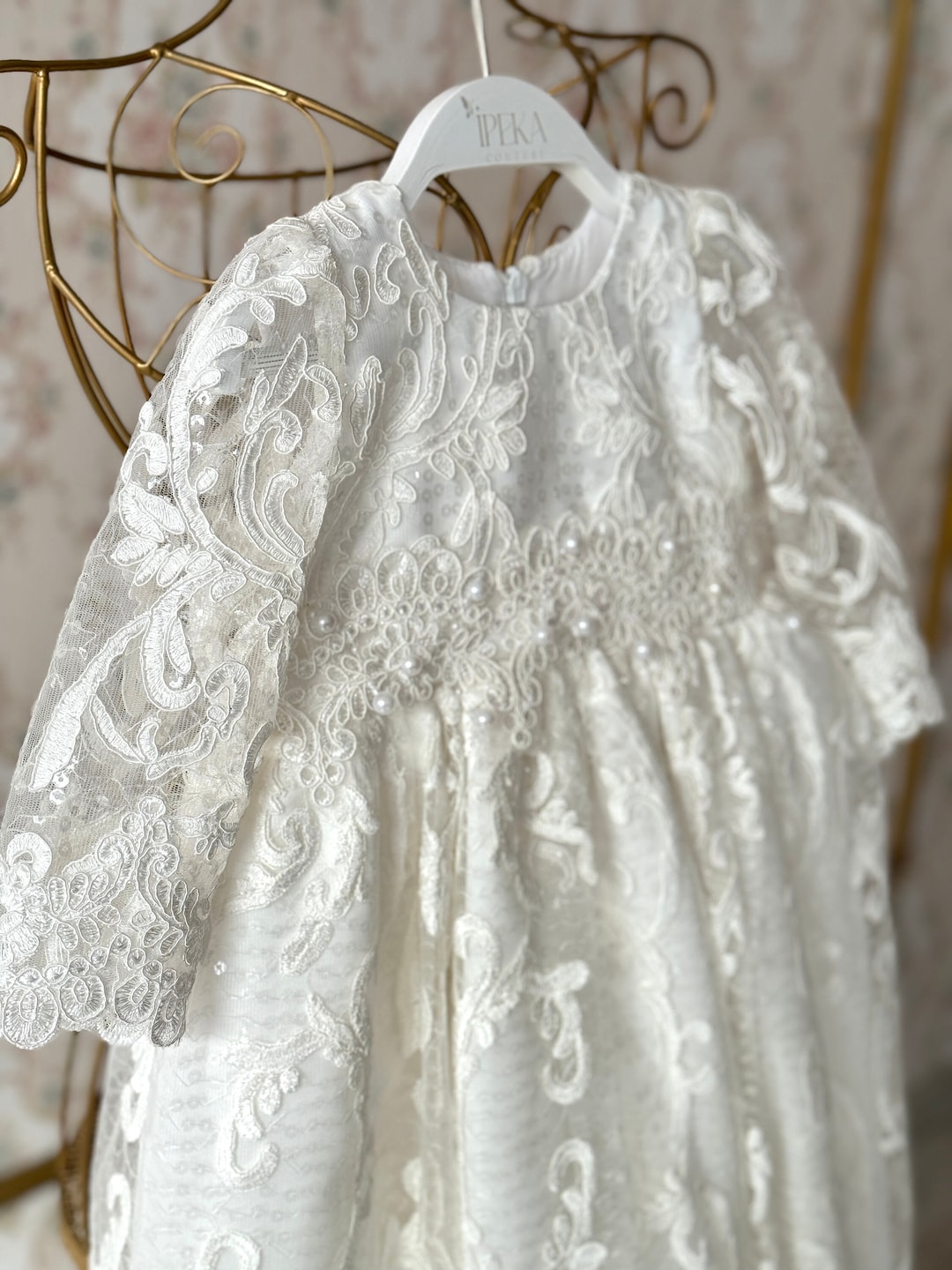 Embroidered Lace Christening Gown, Baby Girls Baptism Dress, Baptism Gown, Newborn Blessing ...