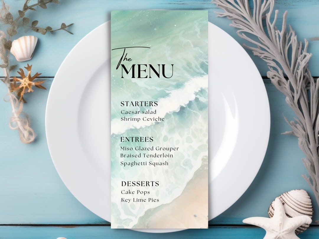 Beach Wedding Menu Card, Wedding Menu Signs, Wedding Bar Menu, Wedding ...