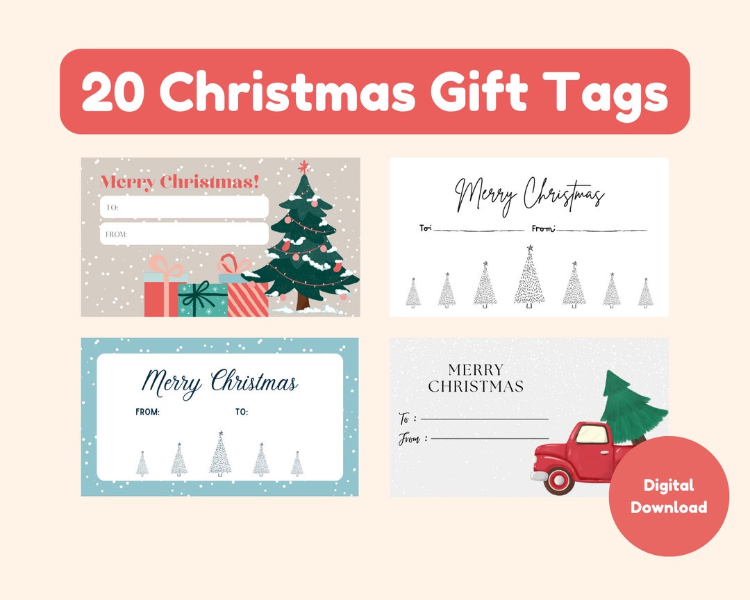 20 Christmas Gift Name Tags Labels Holiday Presents Wrapping Santa ...