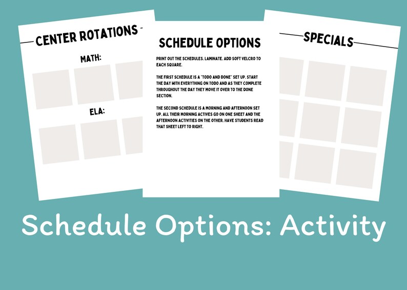 Kids Visual Schedule With Cards Elementary School Classes Specials ...