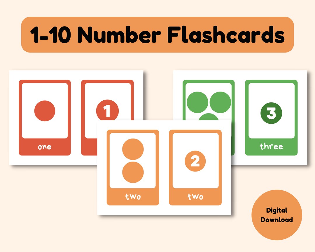 Numbers 1 to 10 Preschool Flashcards One to One Correspondent Learning ...
