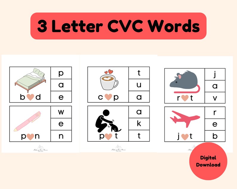 24 CVC Words Missing 2nd Letter Valentines Day Learning - Etsy