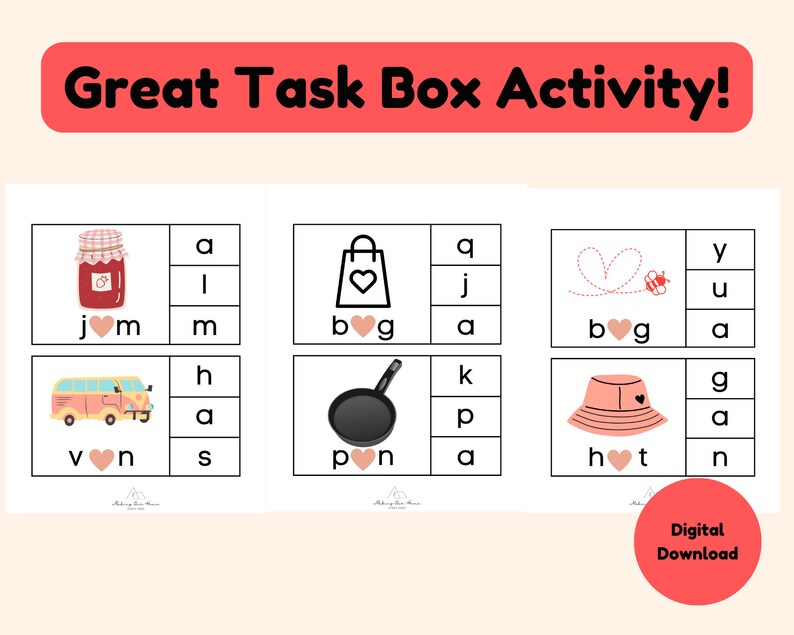 24 CVC Words Missing 2nd Letter Valentines Day Learning - Etsy