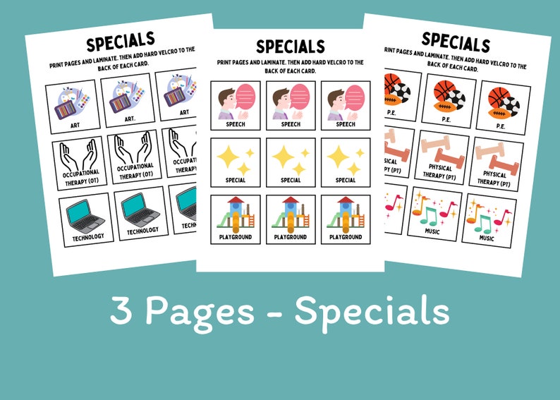 Kids Visual Schedule With Cards Elementary School Classes Specials ...