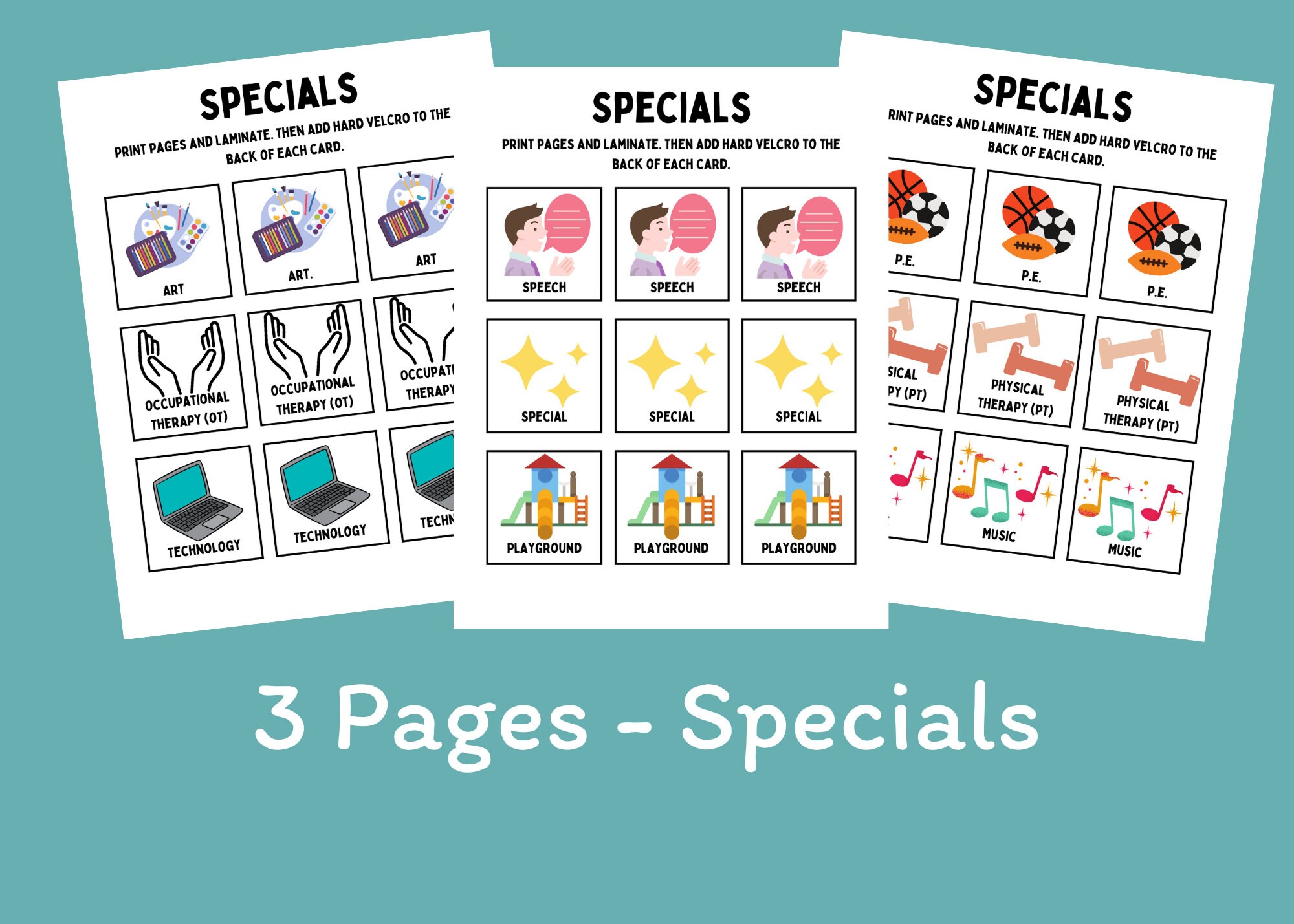 Kids Visual Schedule With Cards Elementary School Classes Specials ...