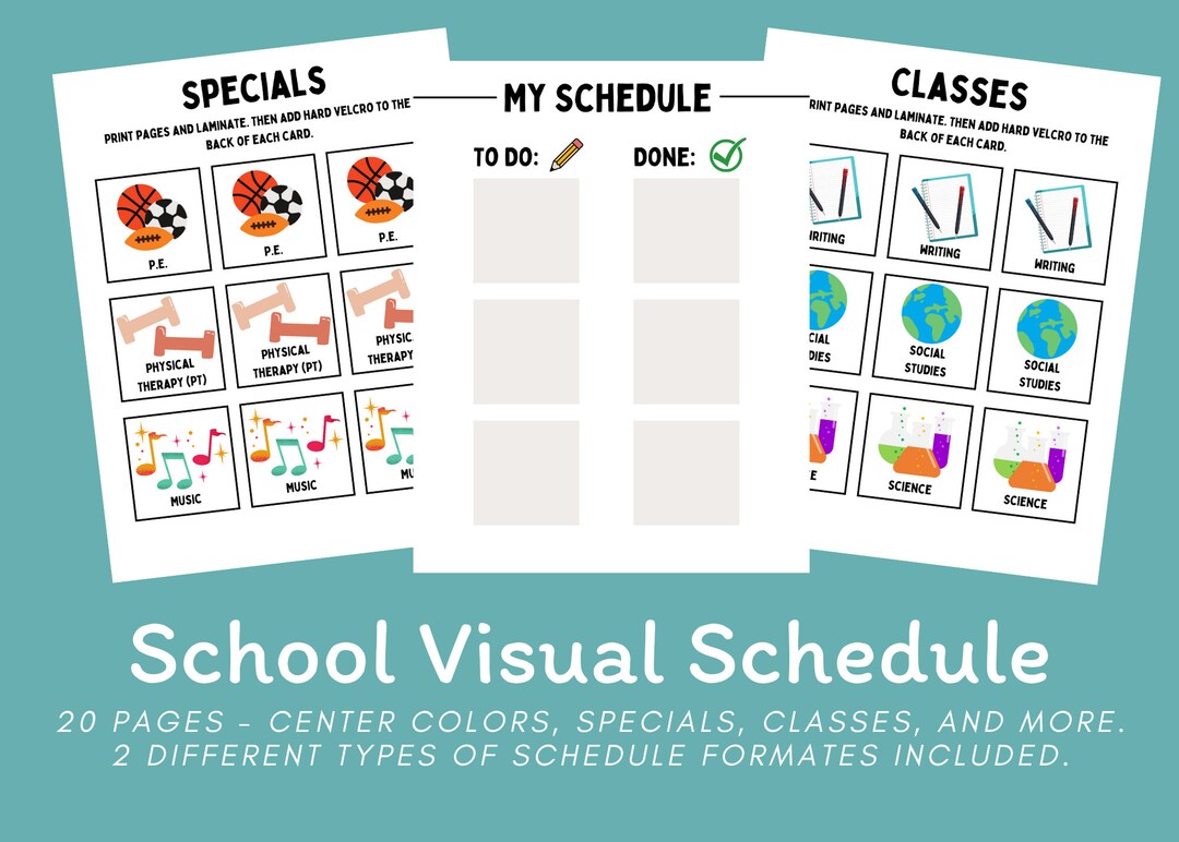 Kids Visual Schedule With Cards Elementary School Classes Specials ...