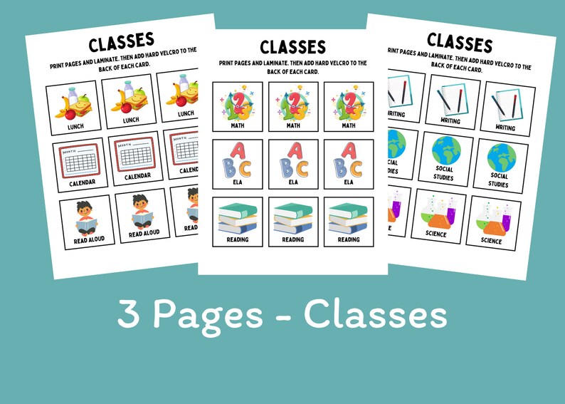 Kids Visual Schedule With Cards Elementary School Classes Specials ...
