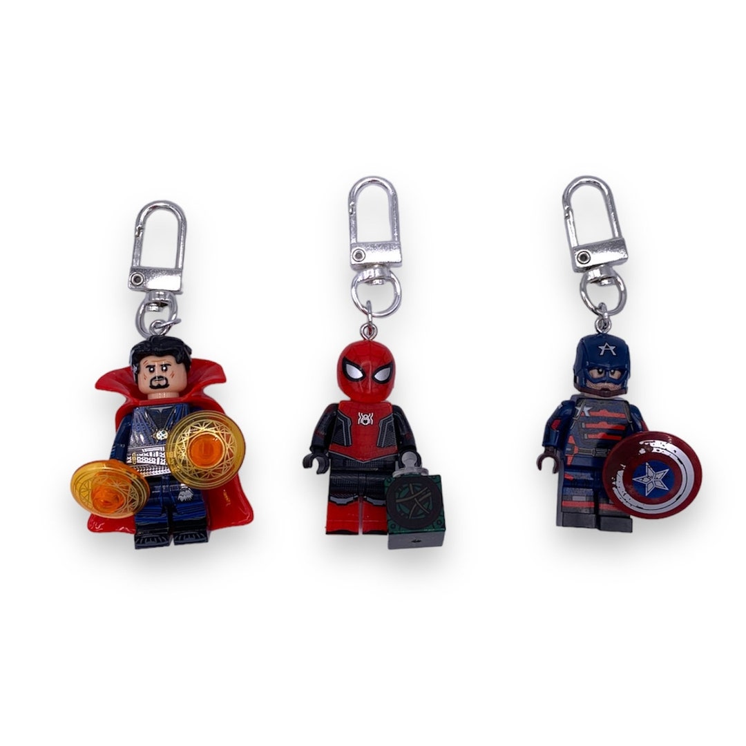 Marvel Lego Mini Figure Keychain Spider Man, Dr. Strange, Captain ...