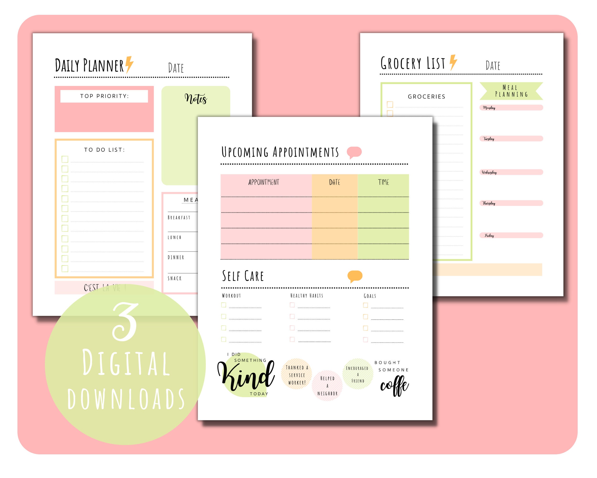 Adult DAILY PLANNER, Digital Download, Organizer Home, Work, Life, Etc ...