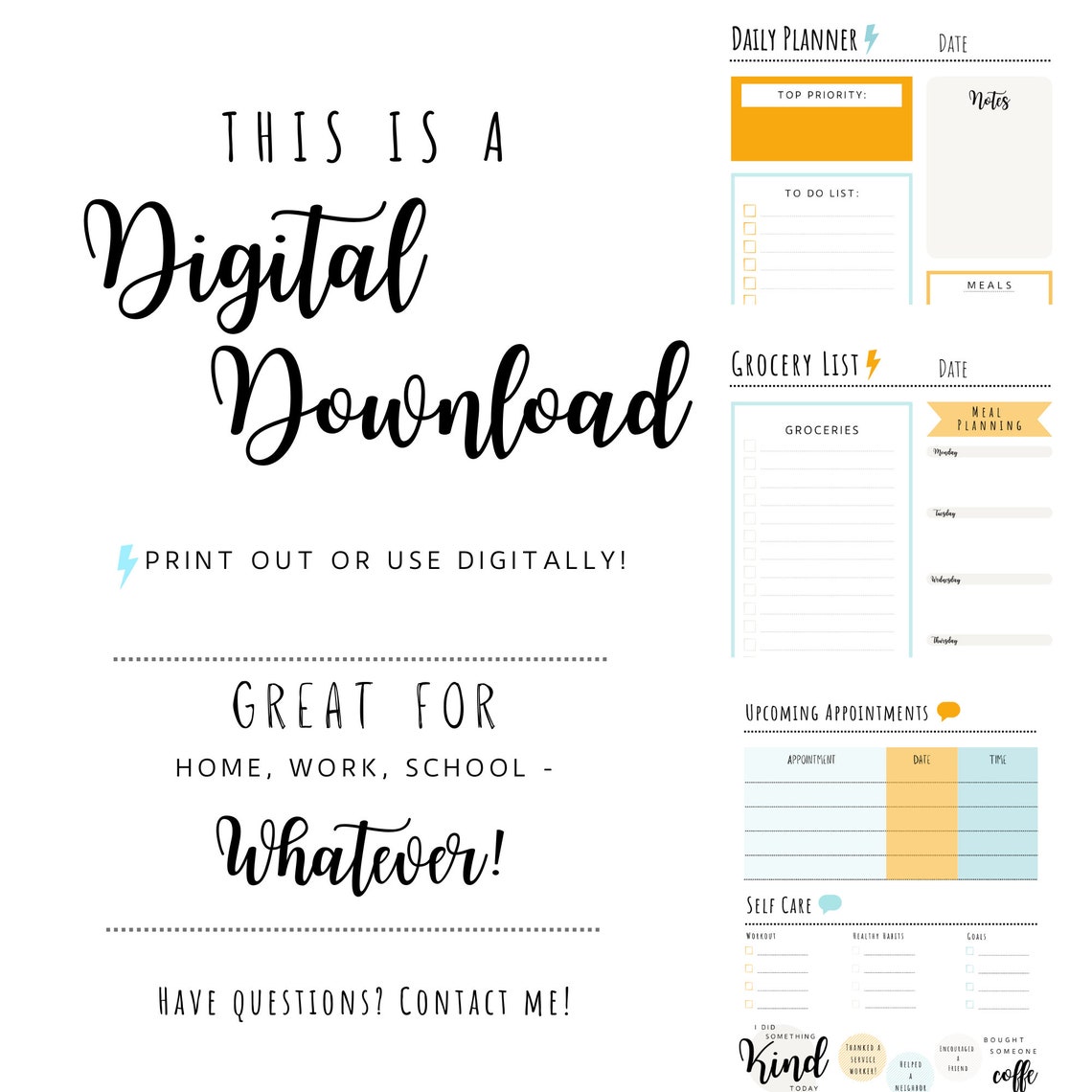 Adult DAILY PLANNER, Digital Download, Organizer Home, Work, Life, Etc ...