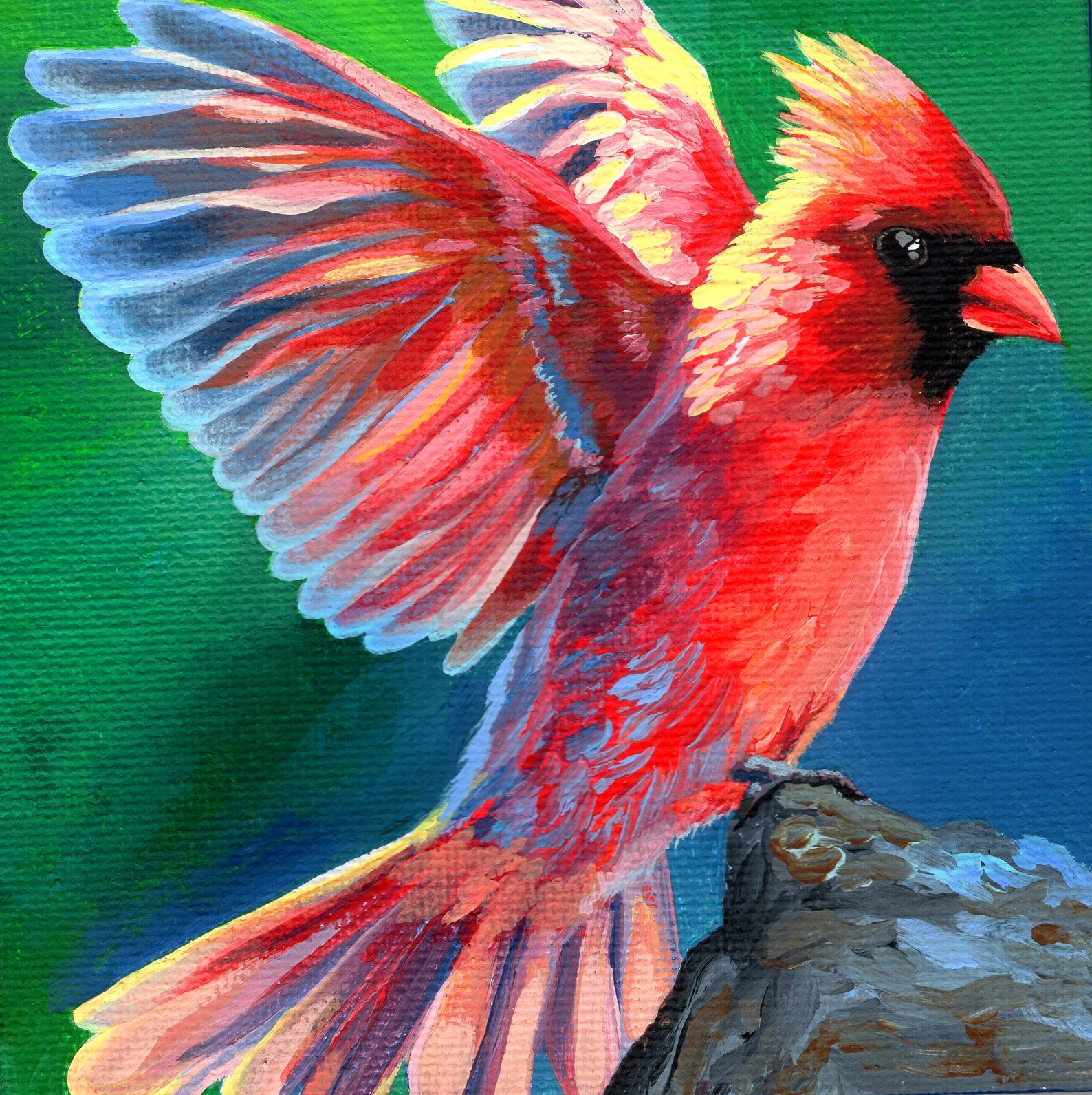 Painting of a Cardinal; Original Painting of a Bright Red Cardinal 4"x4 ...
