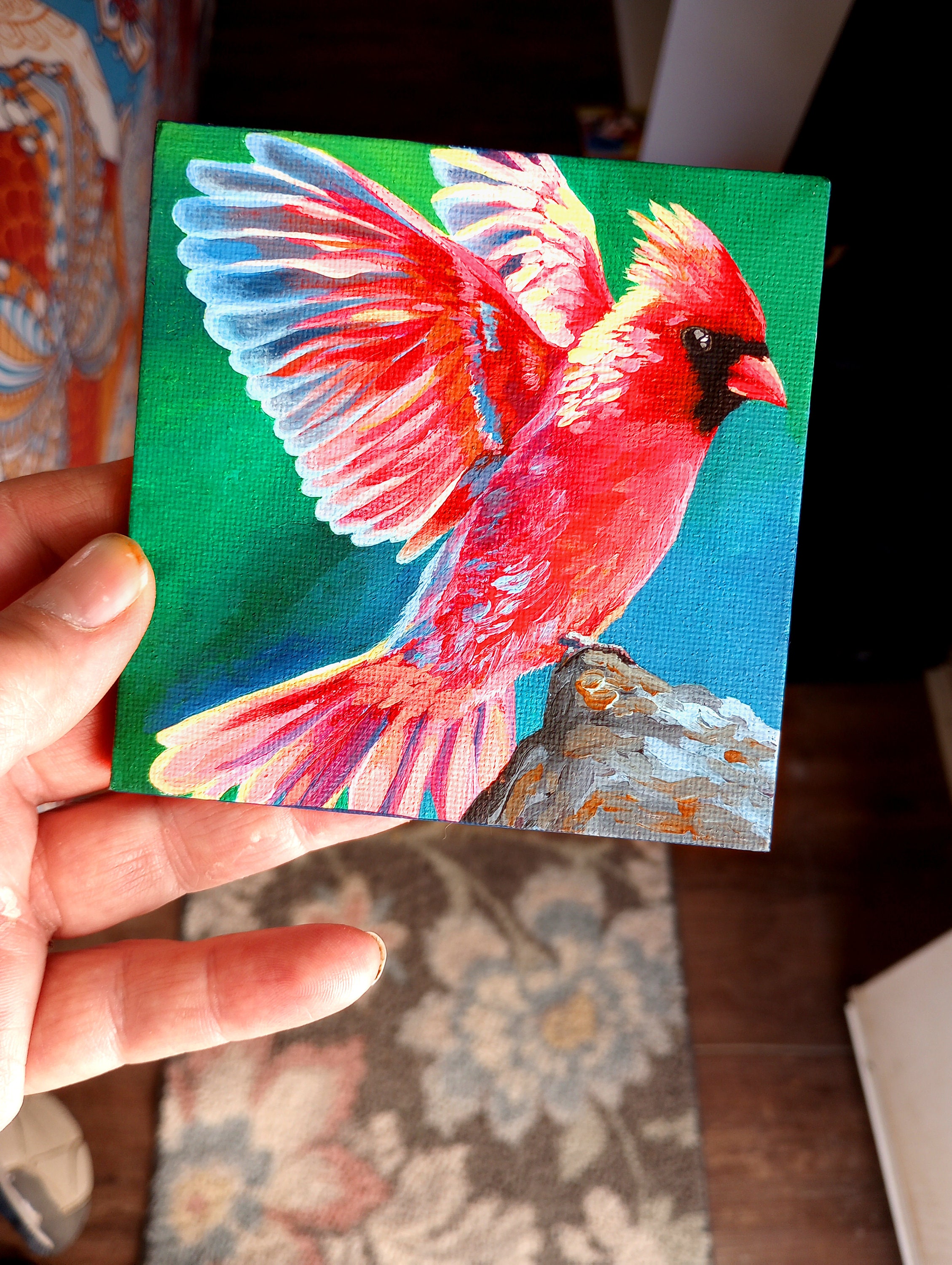 Painting of a Cardinal; Original Painting of a Bright Red Cardinal 4"x4 ...