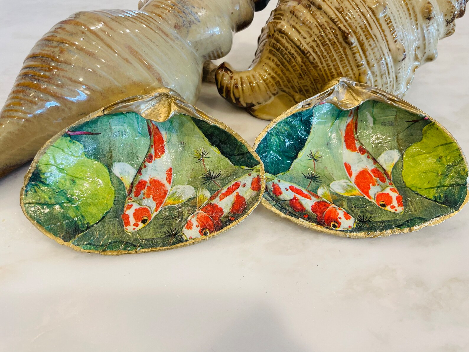 HANDMADE Koi Fish Decoupage Clam Shell Jewelry/ Accent Piece - Etsy