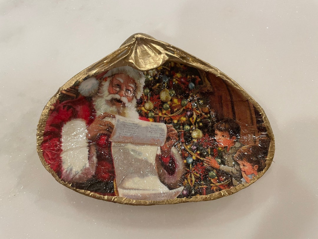 HANDMADE Decoupage Christmas Clam Shell Trinket Dish - Etsy