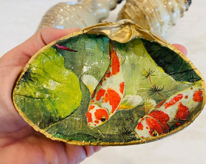 HANDMADE Koi Fish Decoupage Clam Shell Jewelry/ Accent Piece - Etsy