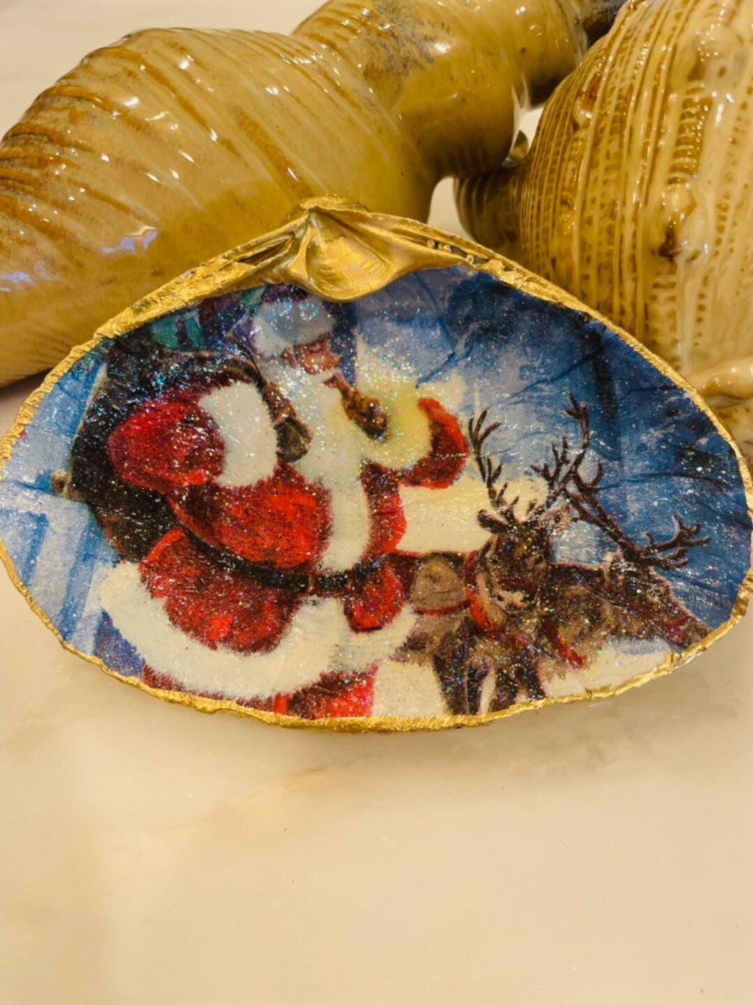 HANDMADE Decoupage Christmas Clam Shell Trinket Dish - Etsy