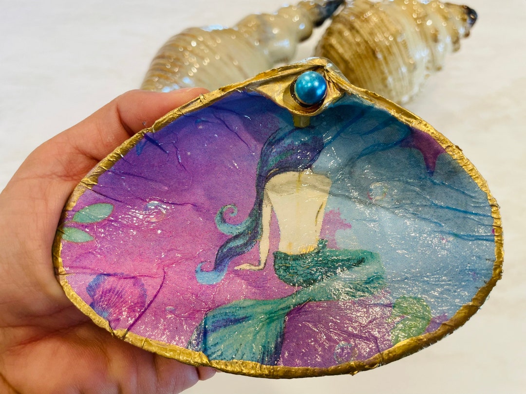 HANDMADE Mermaid Decoupage Clam Shell Jewelry Dish/accent Piece - Etsy