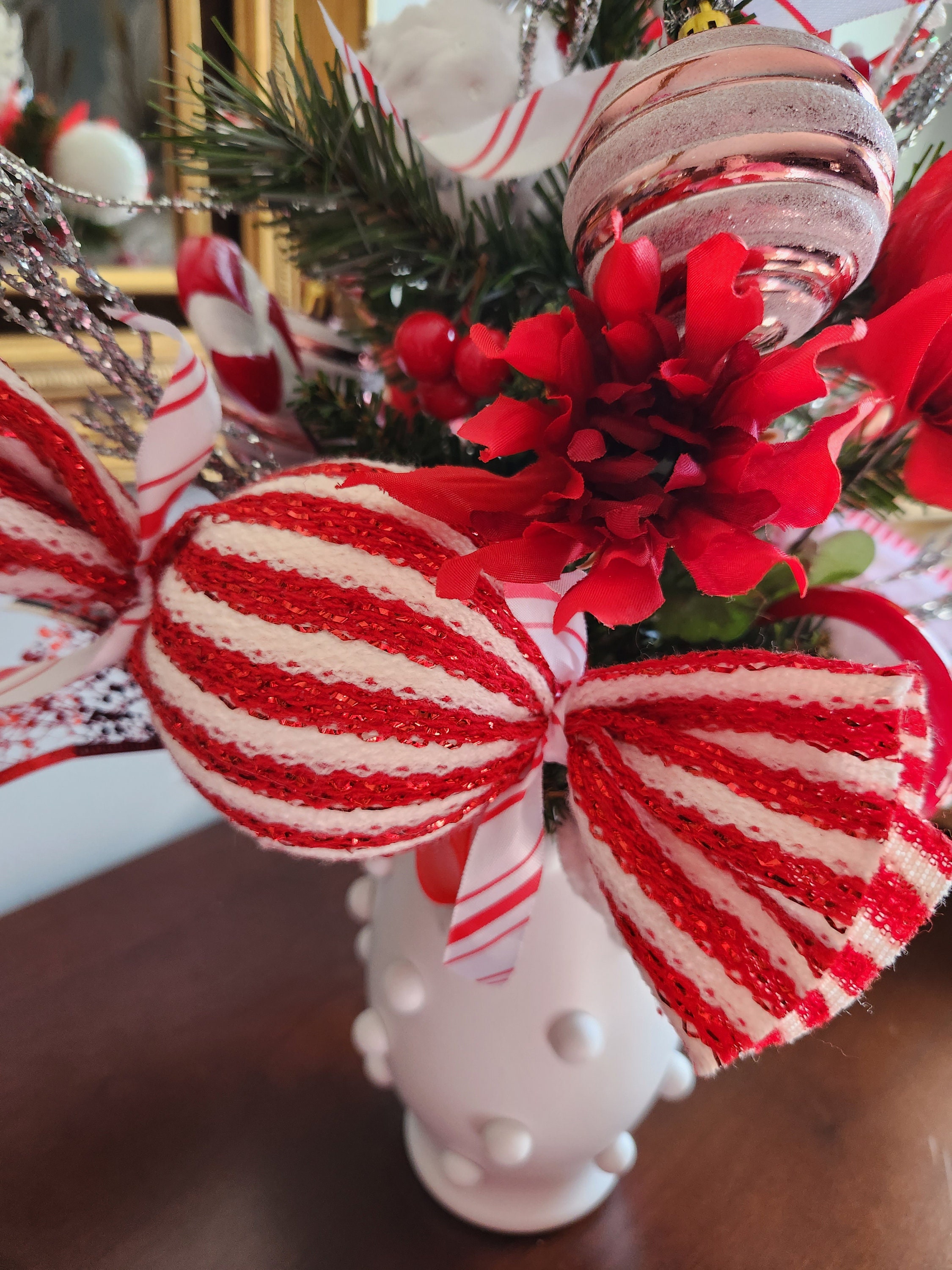 Christmas Holiday Vase With Ornaments, Flowers, Pinecones, Berries and ...