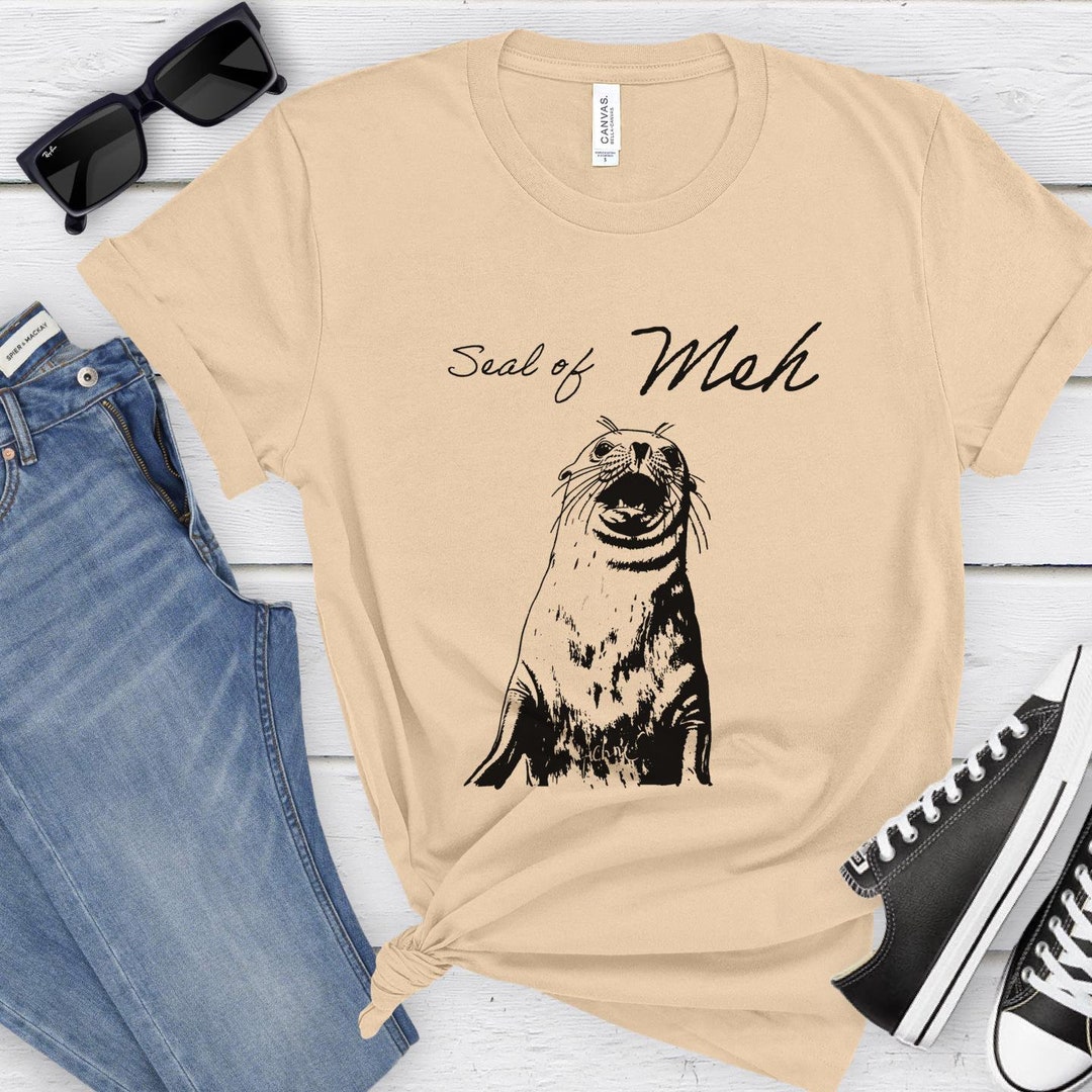 Seal of Meh, Mischievous Animal, Seal of Approval, Woodcut Linocut Tee ...