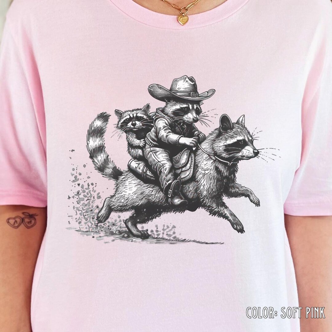 Weirdcore Cowboy Raccoons, Retro Raccoon Shirt, Silly and Fun Gift ...