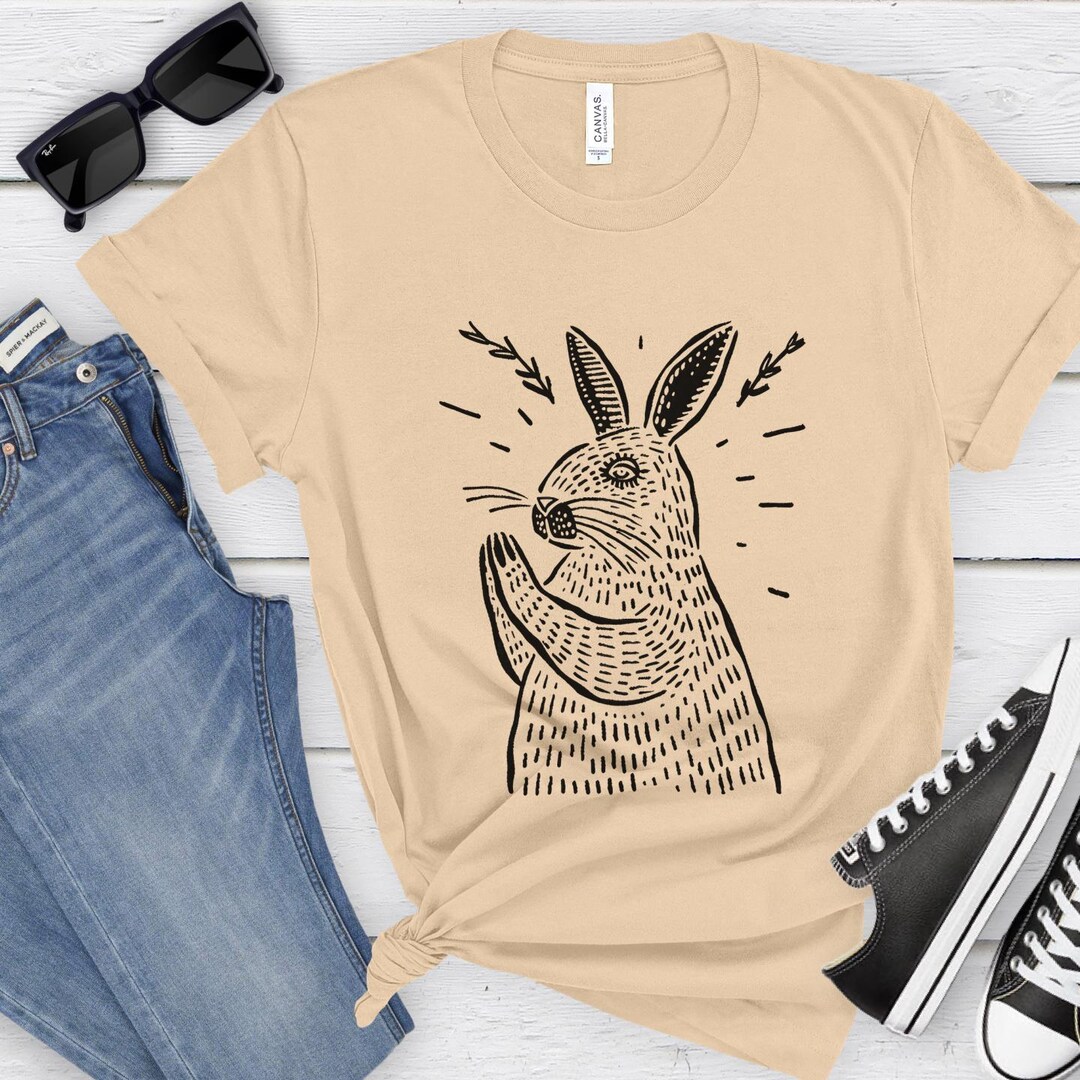 Bunny Rabbit Praying Cheering Christian, Outdoorsy Lover Gift, Woodcut ...