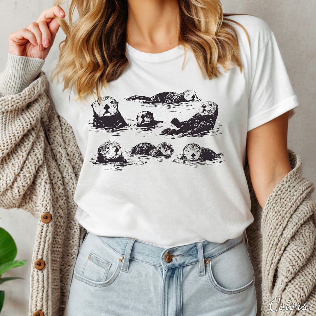 Ink Illustration Otter Bunch, Country Style, Otter Sweater, Otter Gift ...